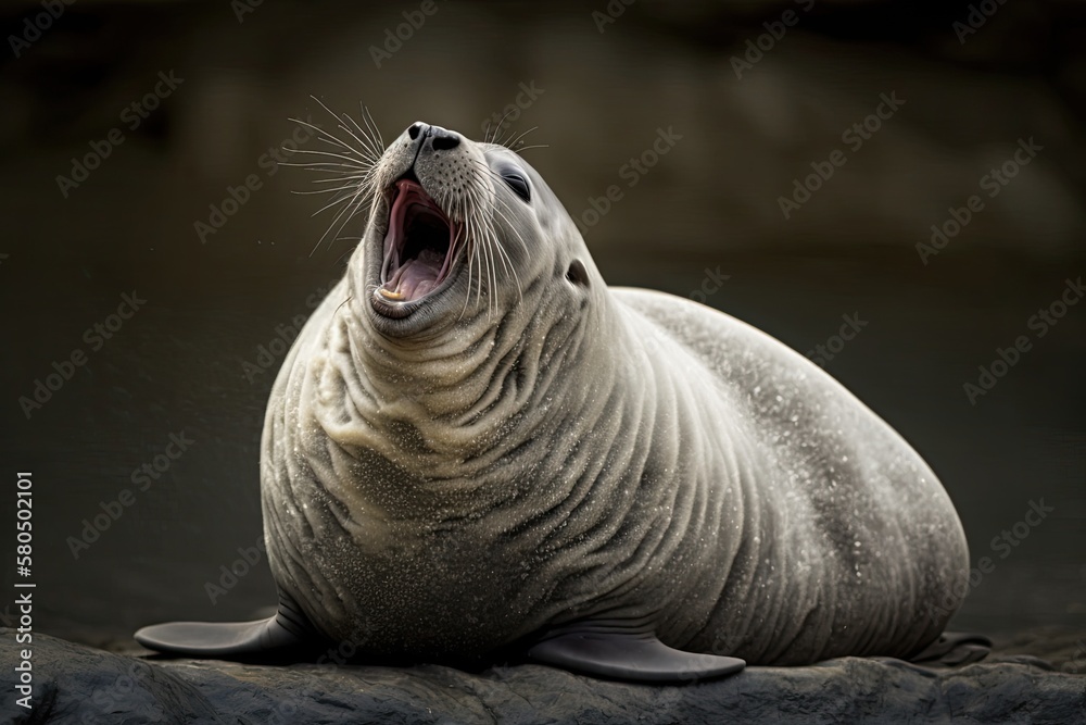 Seal yelling. Animal in the wild with its mouth wide open, as if it ...