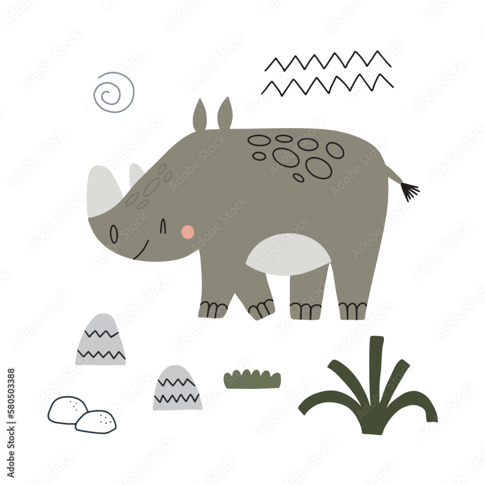 Cute rhino vector illustration isolated on white background. Perfect ...