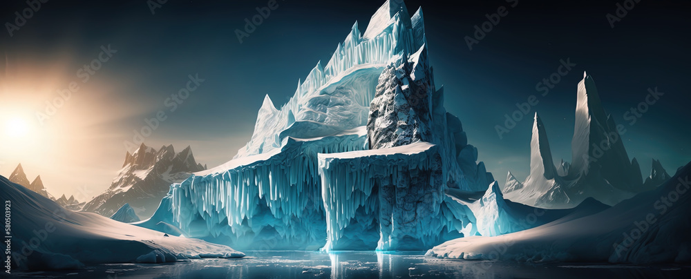 Massive Ice Fortress in Antarctica Shimmering in the Sunlight. AI ...