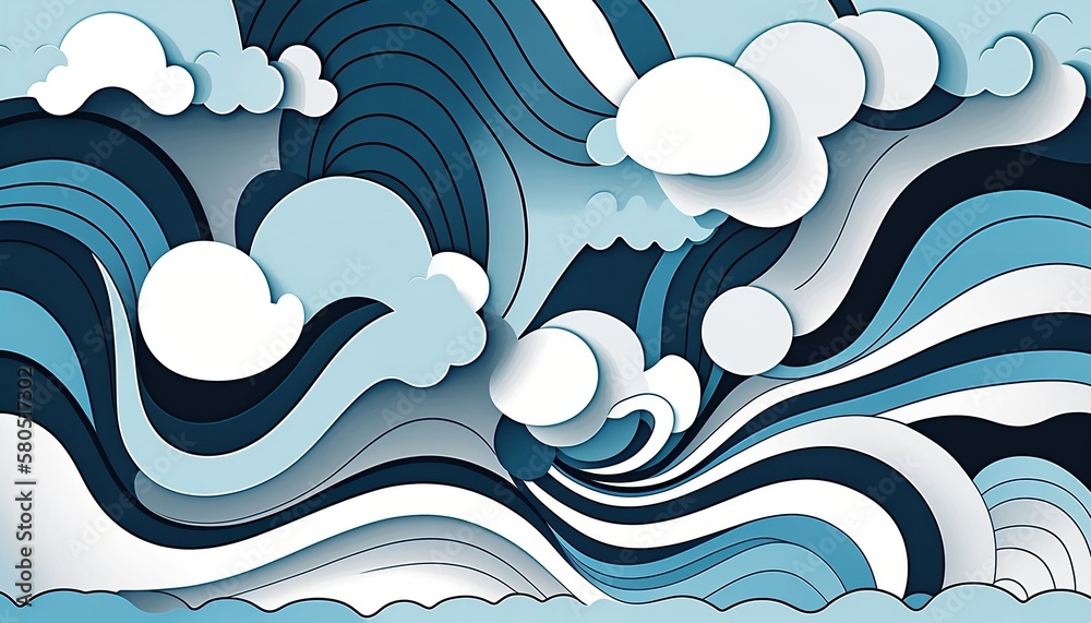 Abstract Background Featuring Wavy Blue, White, and Black Swirls, and ...