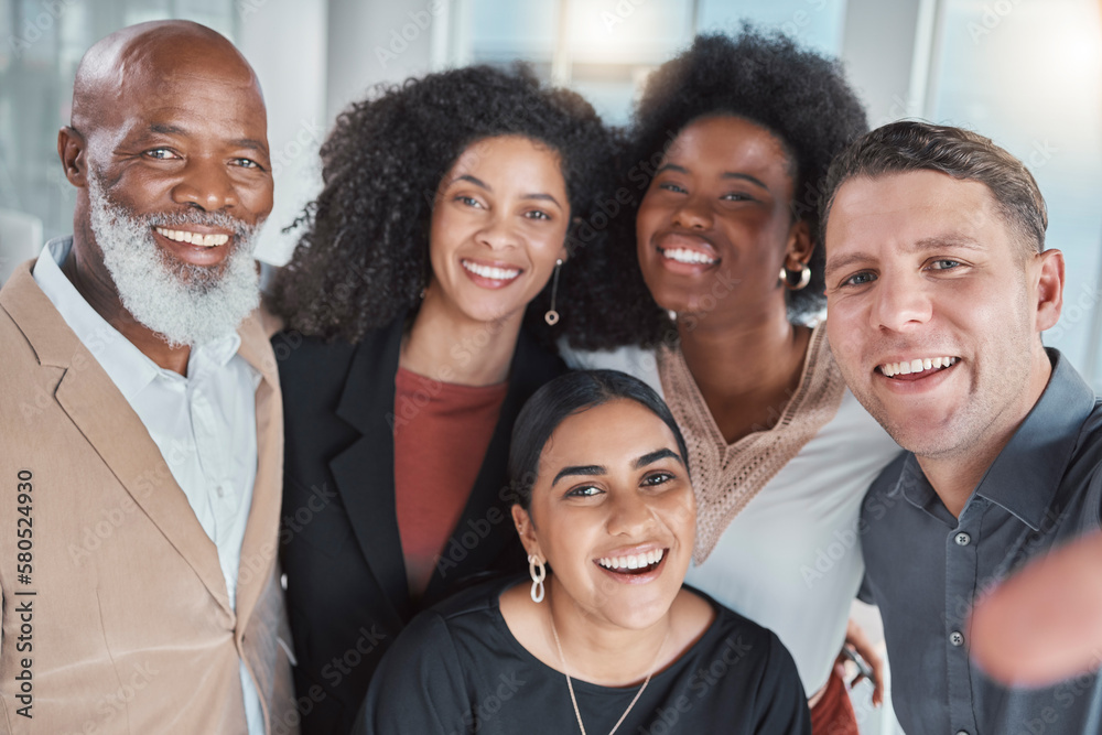 Company selfie, diversity and team building with a about us profile ...