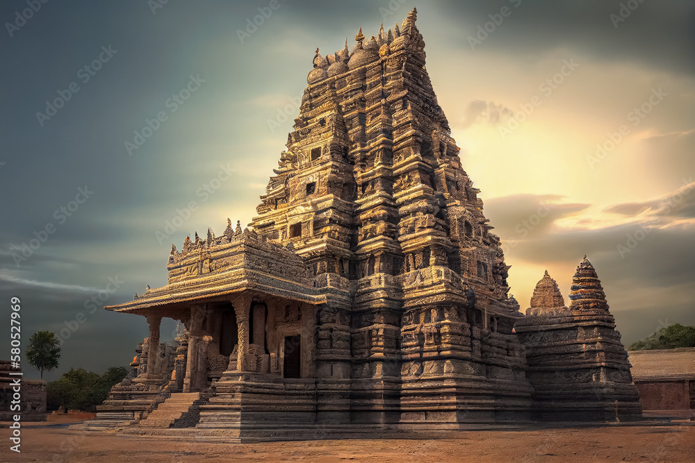 Illustration of medieval-style Hindu temple, Humanly enhanced AI ...