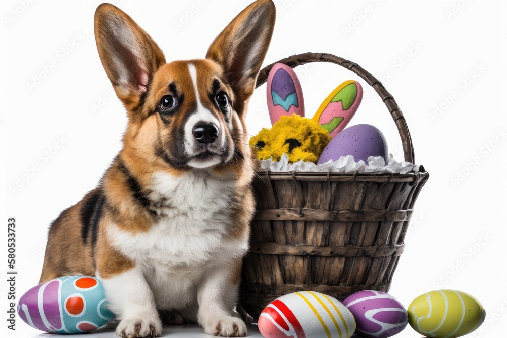 Happy Easter Pog dog with bunny ears on a white background with an ...