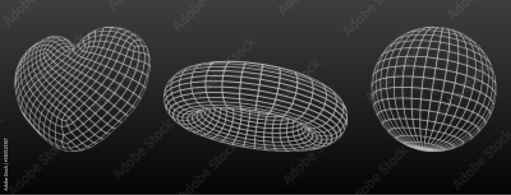 3d wireframe heart line shape. Abstract geometric mesh polygon sphere ...