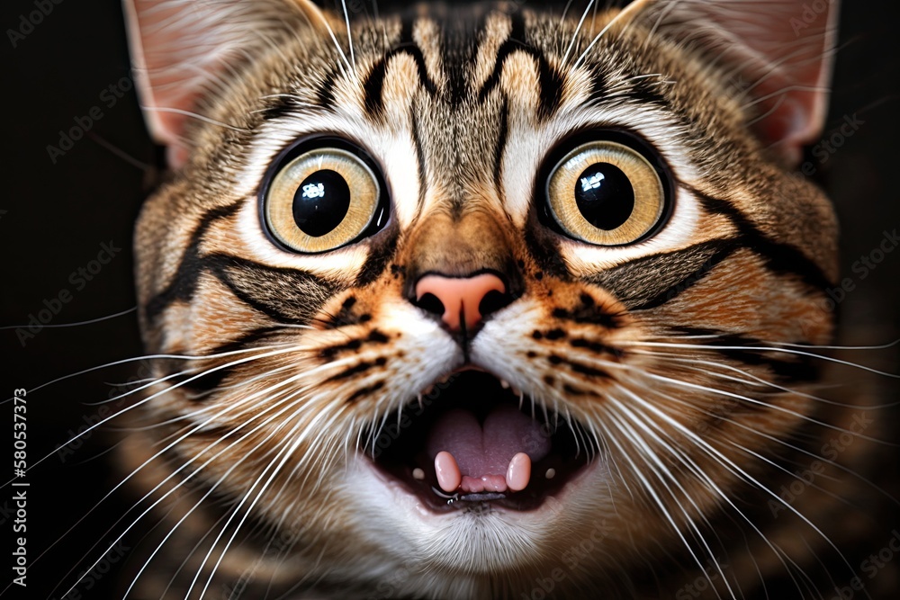 A close up picture of a cat looking surprised or astonished. Focus on ...