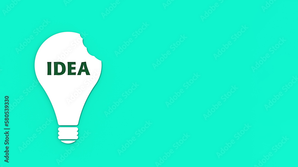 a white bitten light bulb with the inscription idea on a blue ...