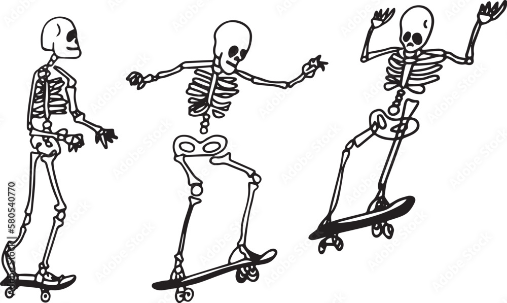 Vector image of a drawing of a Skeleton jumping on a skateboard ...