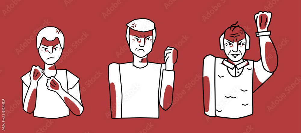 Angry male set. Young, adult and old man with an irritated mood, anger ...