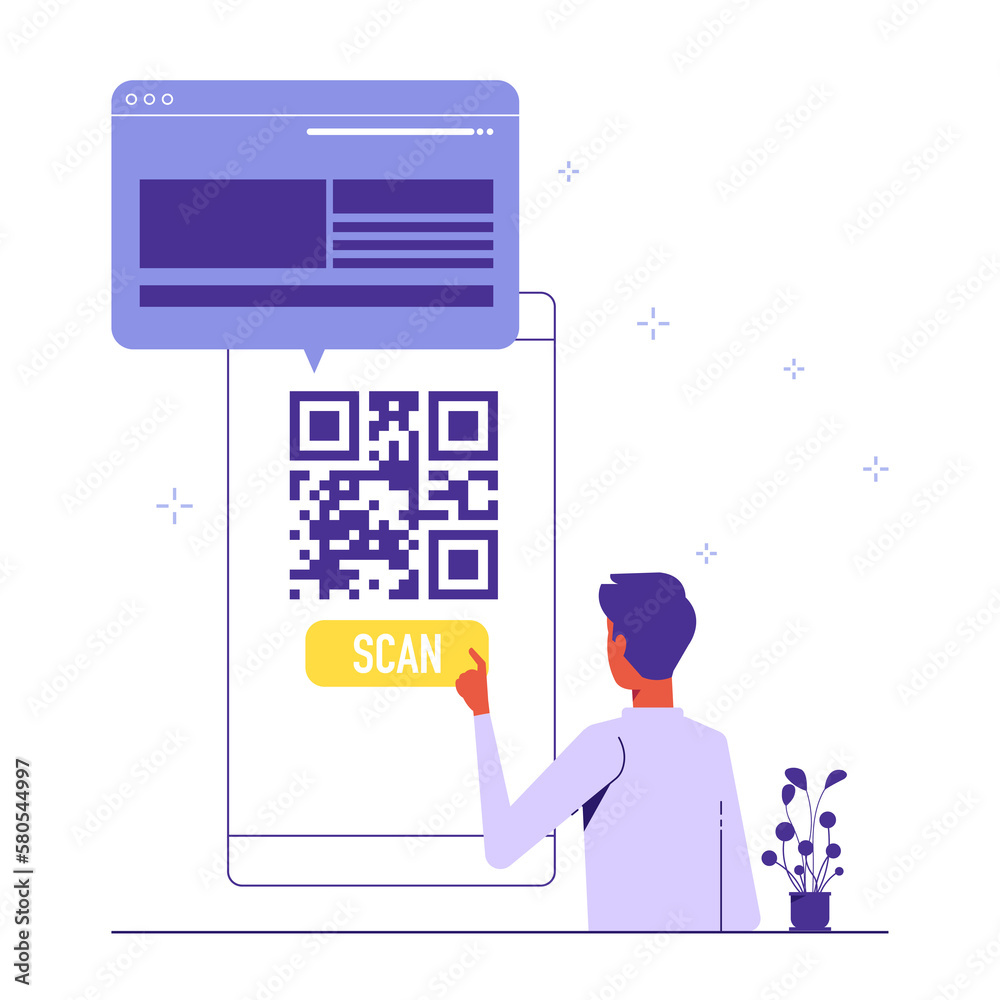 Man is using mobile cashless payment system or scan qr code, concept of using digital banking ...
