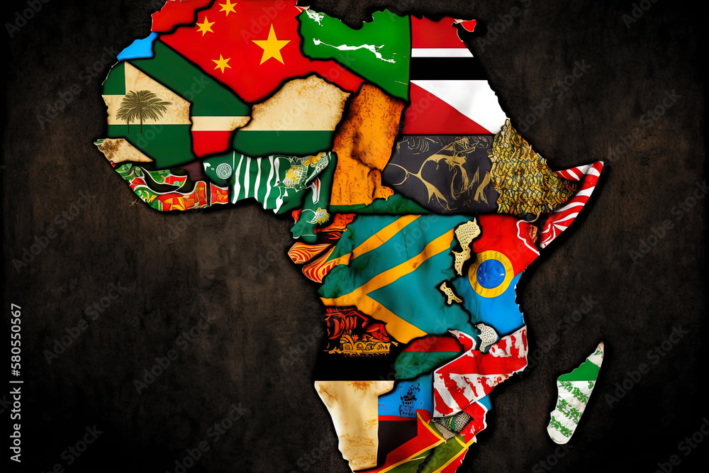 African continent collage made from all african flags. Generated by AI ...