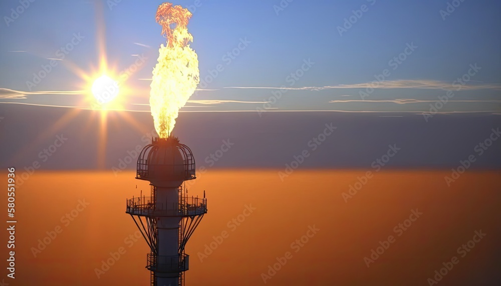 Aerial view to gas flare stack of petroleum refineries sunset ...