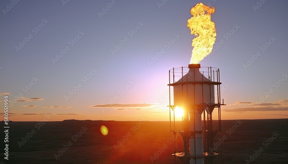 Aerial view to gas flare stack of petroleum refineries sunset ...