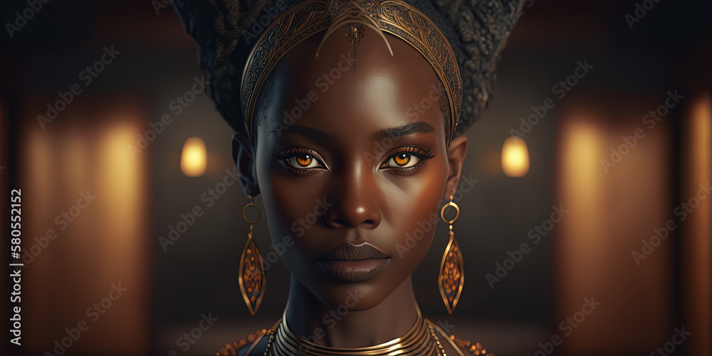 An African landmark serves as the background for an attractive African ...