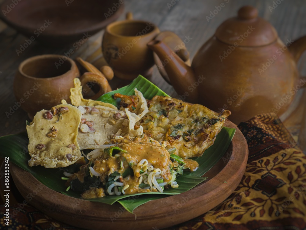 Pecel, Traditional Javanese Indonesian food. Made from mixed boiled ...
