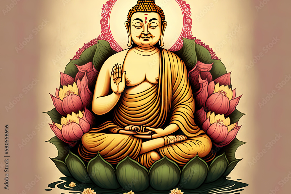 lord buddha, caricature, cartoon, human hands, sitting buddha on lotus ...