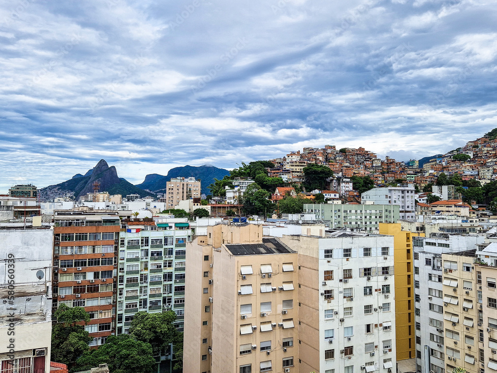 Favela of Rio de Janeiro, Brazil. Colorful houses in a hill. Zona Sul ...