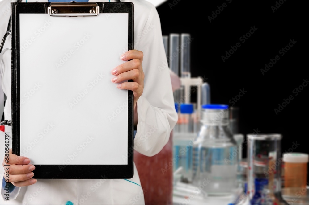 Food safety management. Inspector filling form in a laboratory, Stock ...