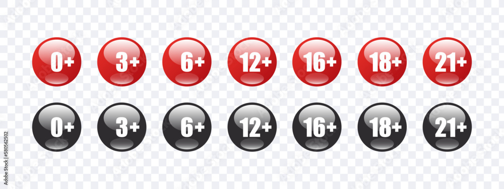 Age requirement icons. Age bar icons. Recommended age limit. Age ...