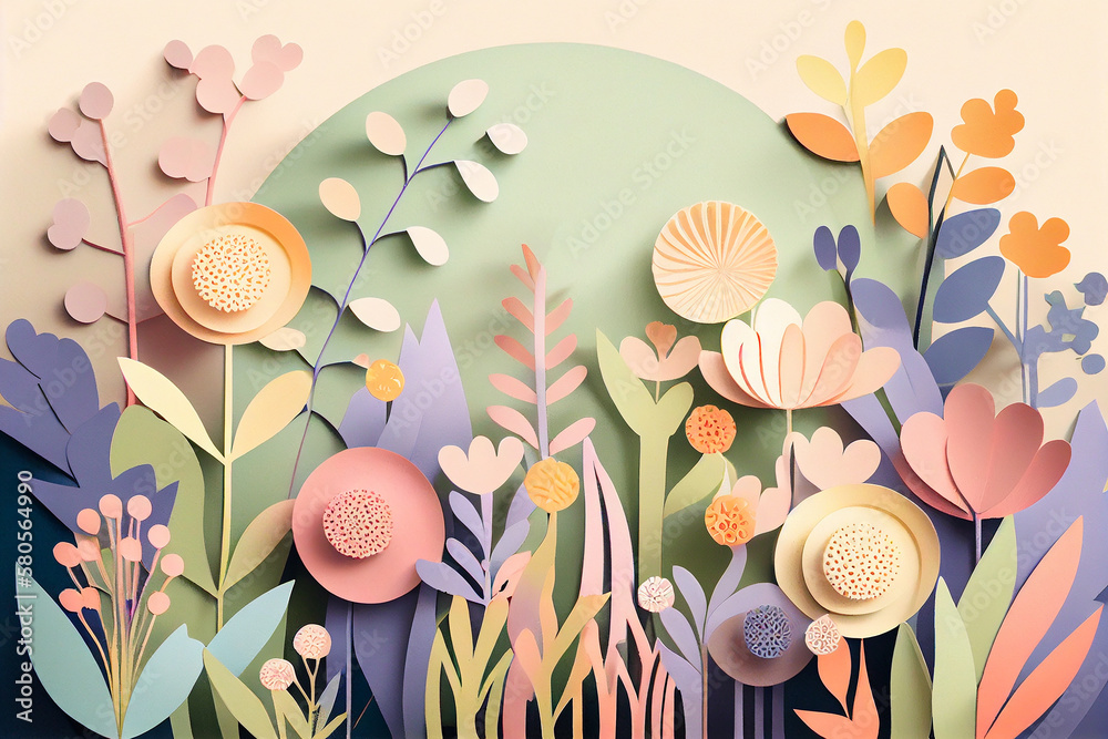 Paper cut spring flowers with pastel colors, Creative spring background ...
