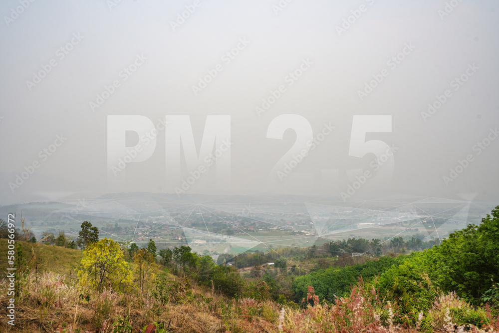 The concept of PM2.5 pollution, dust, unhealthy air pollution. Toxic ...
