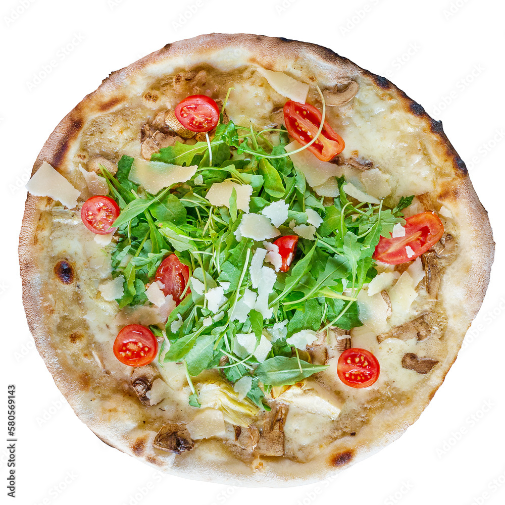 Pizza crème fraiche artichaud champignon tomate parmesan roquette 4 ...