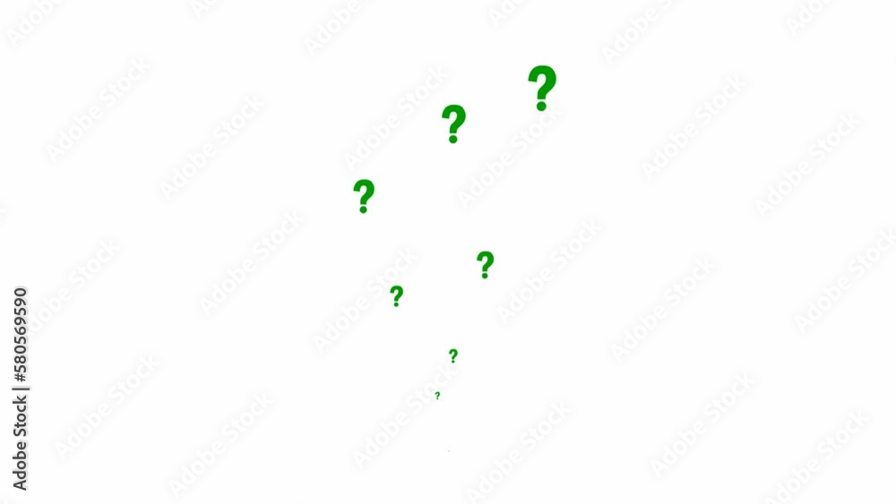 Animated green question marks fly from bottom to top. Symbols are ...