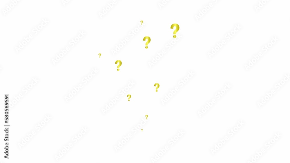 Animated golden question marks fly from bottom to top. Symbols are ...