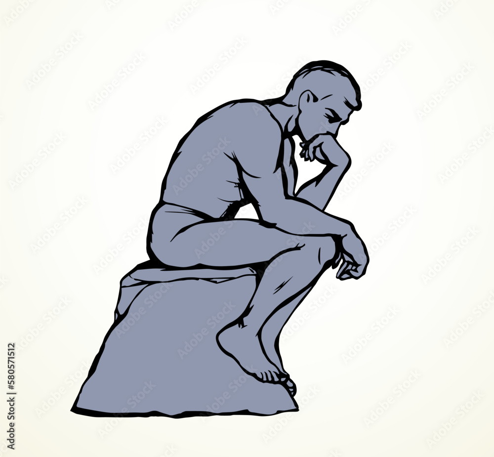 Vector drawing. Sculpture of a male thinker Stock Vector | Adobe Stock