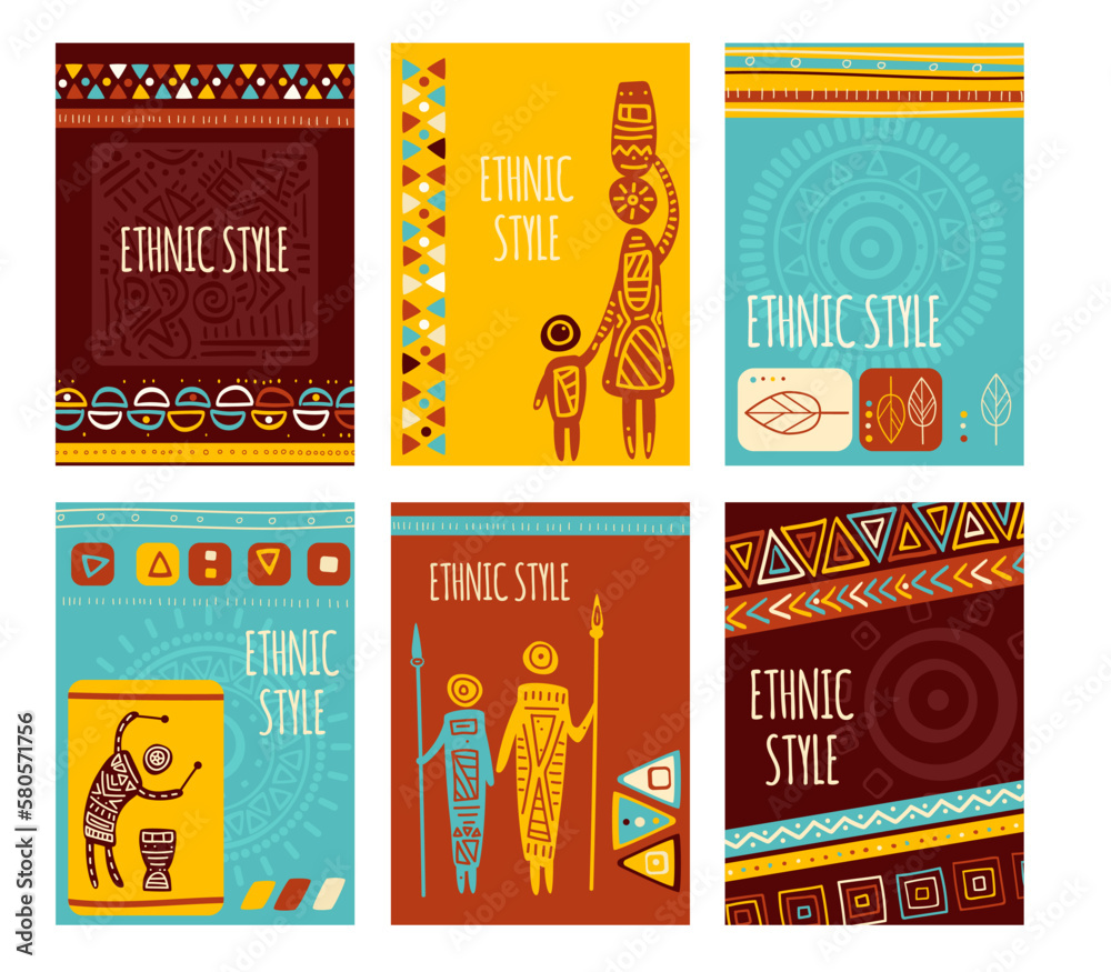 Set of ethnic banner, background, flyer, placard with tribal ornaments ...