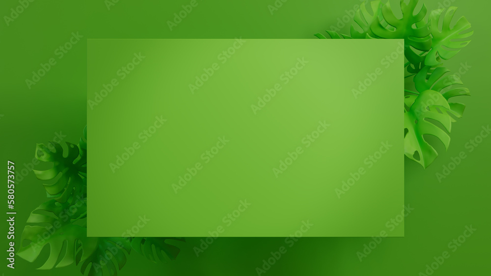 Green, Monstera Plant Border with Rectangle Botanical Frame ...