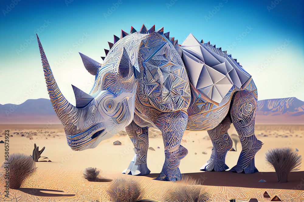 An image of a fierce Velociraptor rendered in bold, angular geometric ...