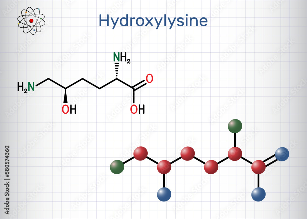 Hydroxylysine, Hyl molecule. It is amino acid, human metabolite ...