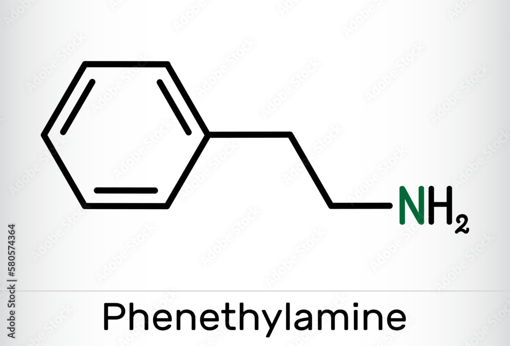Phenethylamine, PEA molecule. It is monoamine alkaloid, central nervous ...