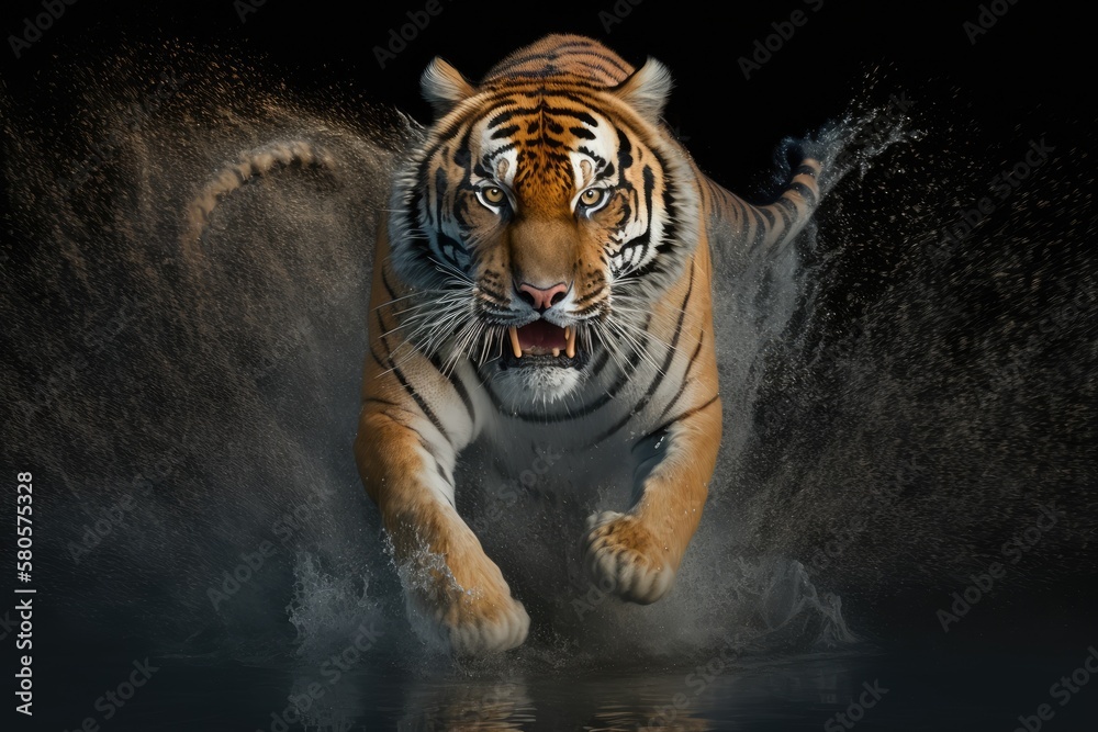 Siberian tiger, Panthera tigris altaica, taken from a low angle and ...