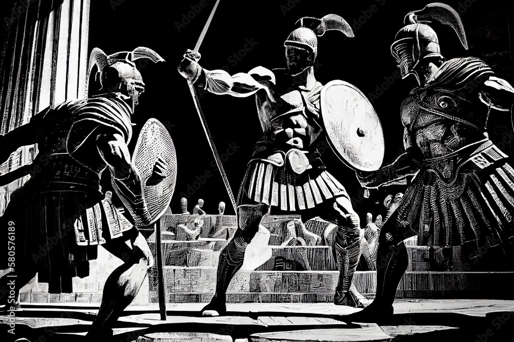 illustration of gladiators in ancient Rome, with a monochromatic color ...