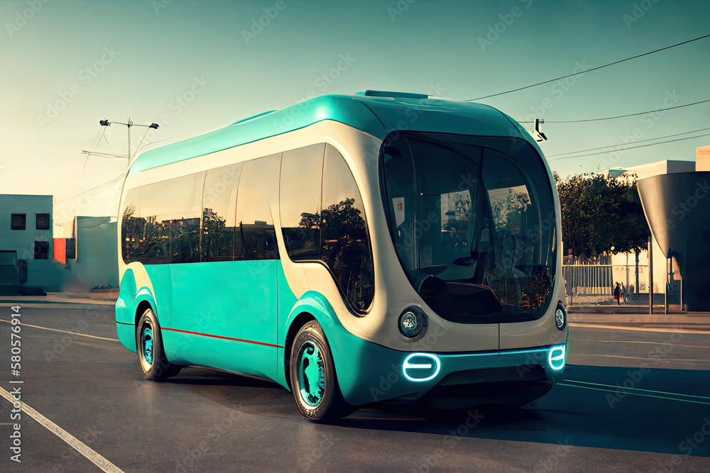 Generative AI illustration of modern bus driving on asphalt road in ...