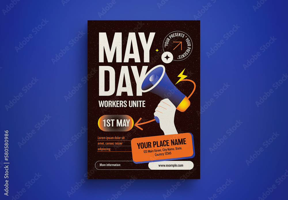 Black 3D International Worker's Day Flyer Layout Stock Template | Adobe ...