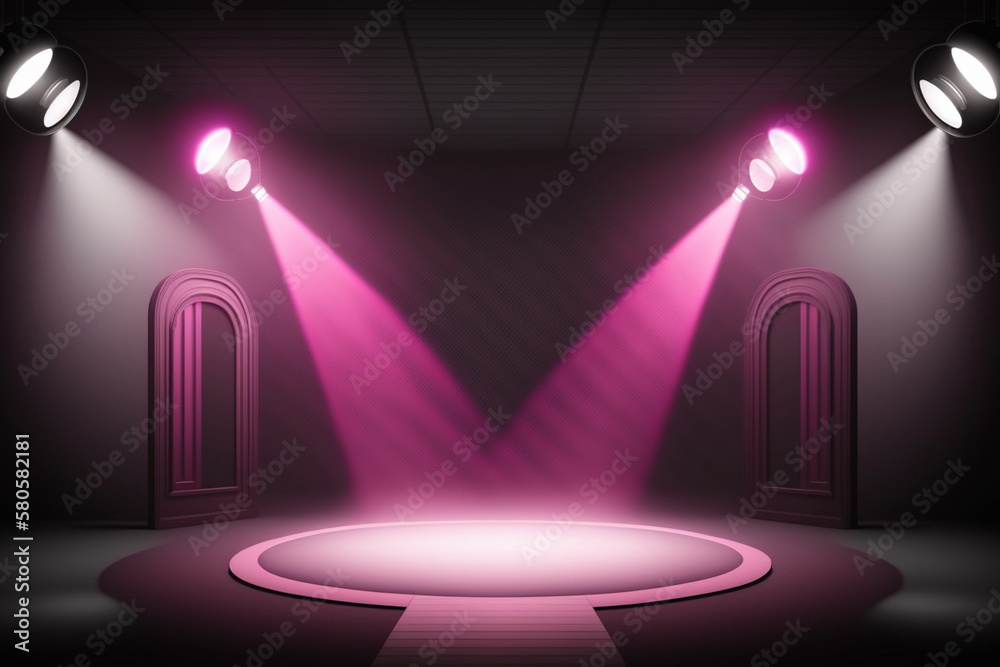 light pink spotlights shine on stage floor in dark room, idea for ...