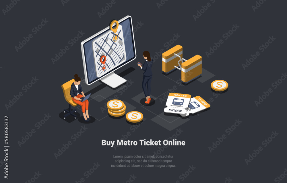 Metro Ticket Online Buying Concept. Passenger Buy Ticket Online Using ...