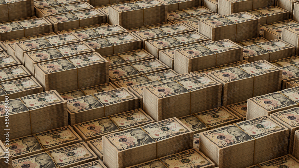 Bundles of Ten Dollar Bills. Banking concept Background. Stock ...