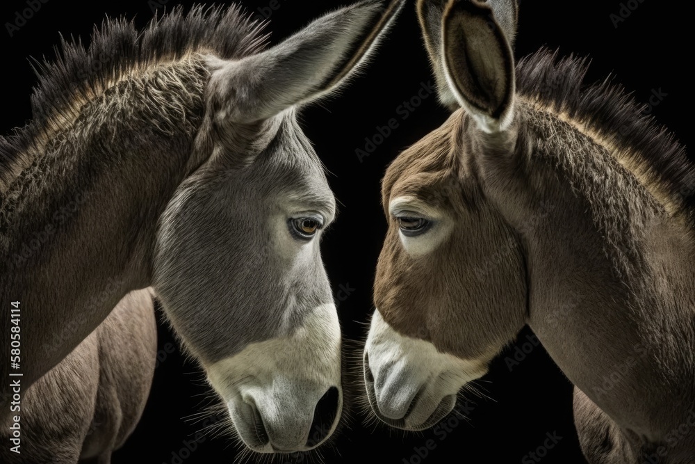 Two donkeys look into each other's eyes. Generative AI Stock ...