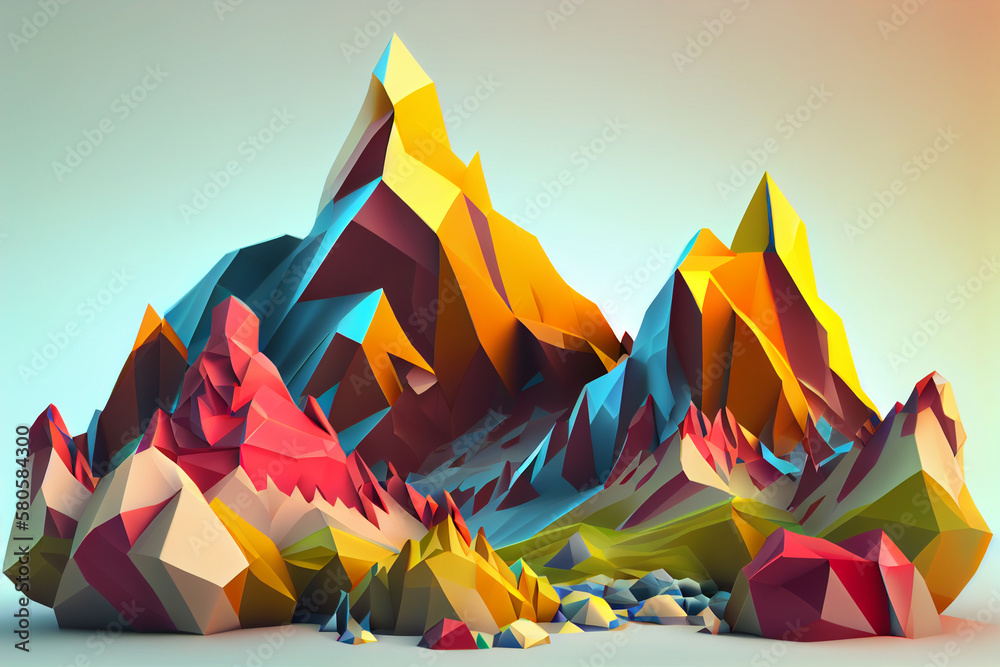 Minimalist Low Poly Mountains: This image features a minimalist ...