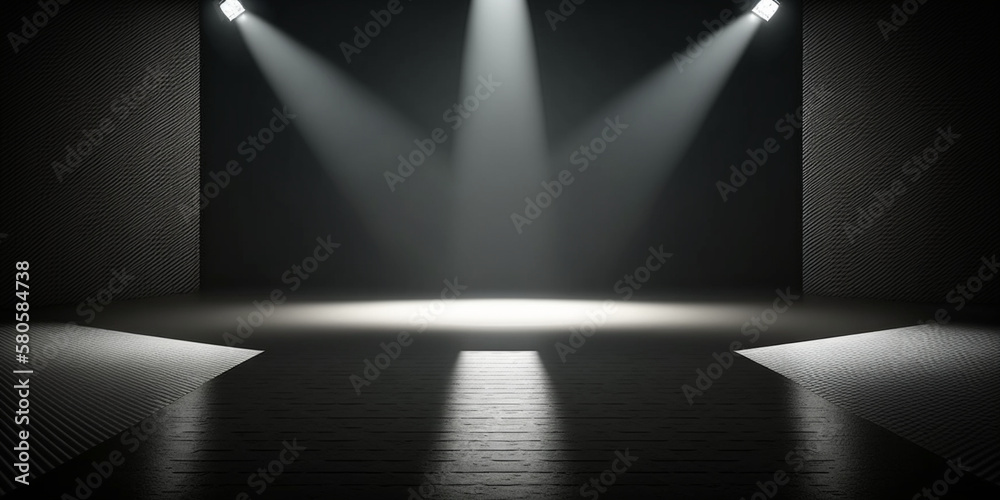 Spotlights shine on stage floor in dark room, idea for background ...