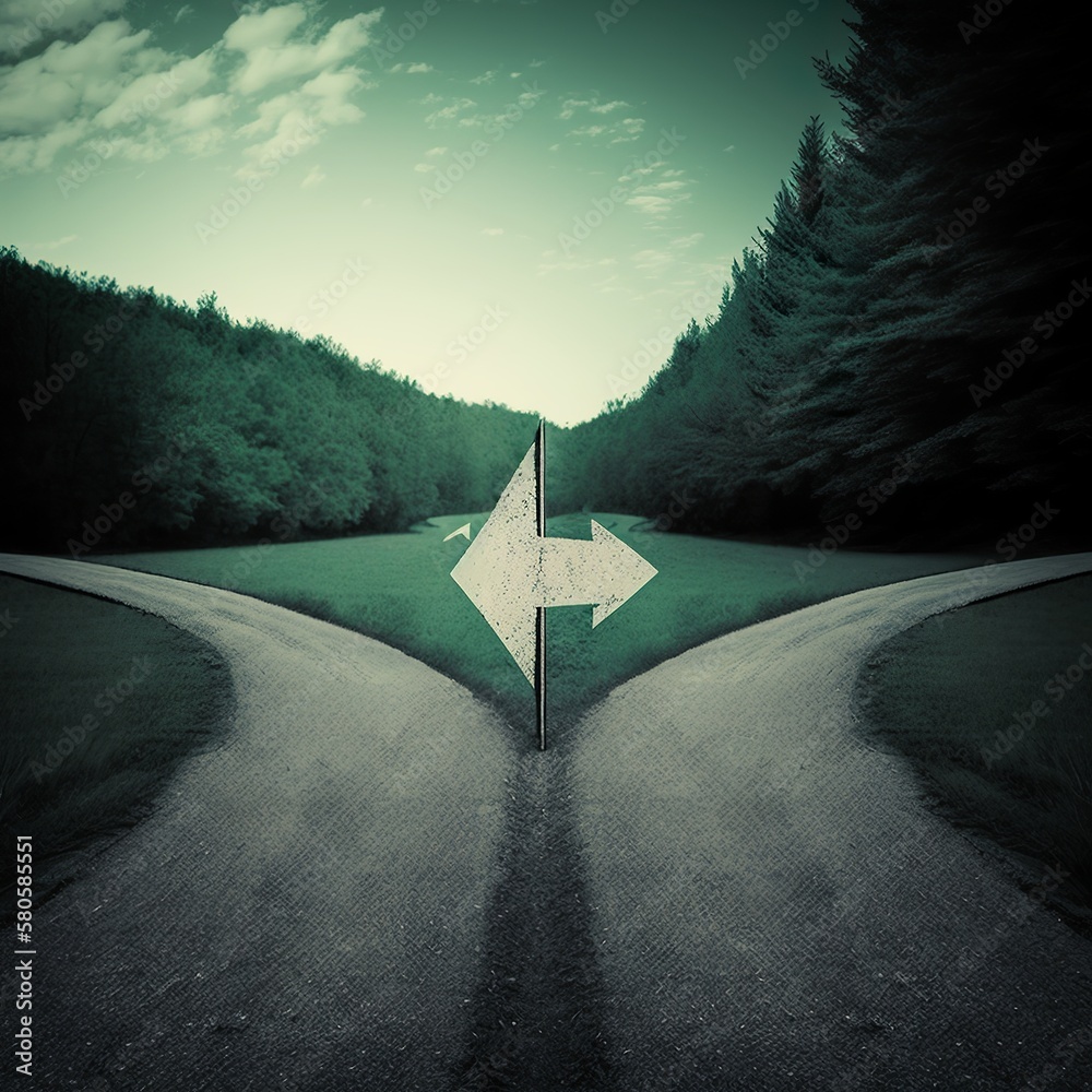 crossroad arrow right or left decision which is the right way where ...