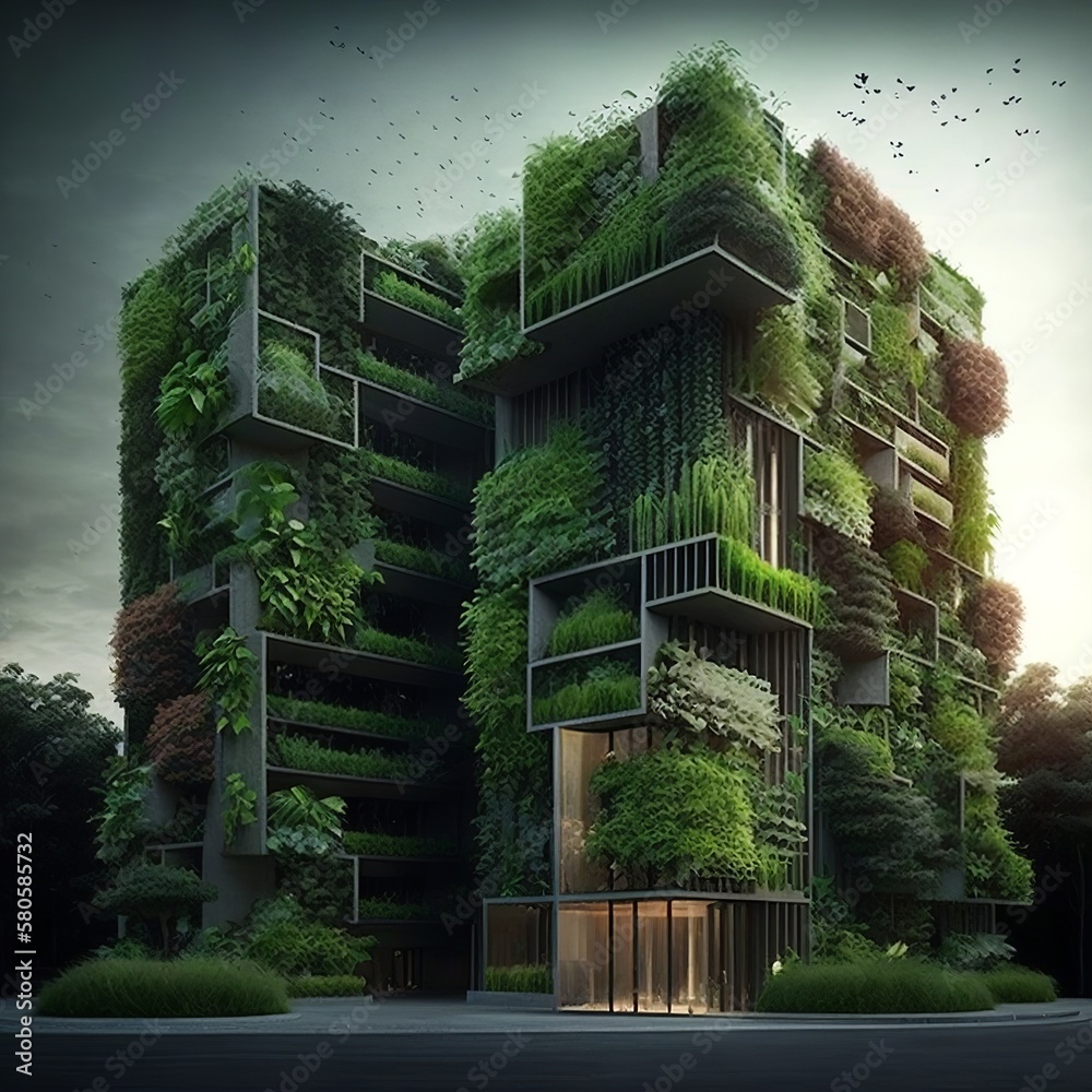 Eco-friendly green building with vertical garden design for ...