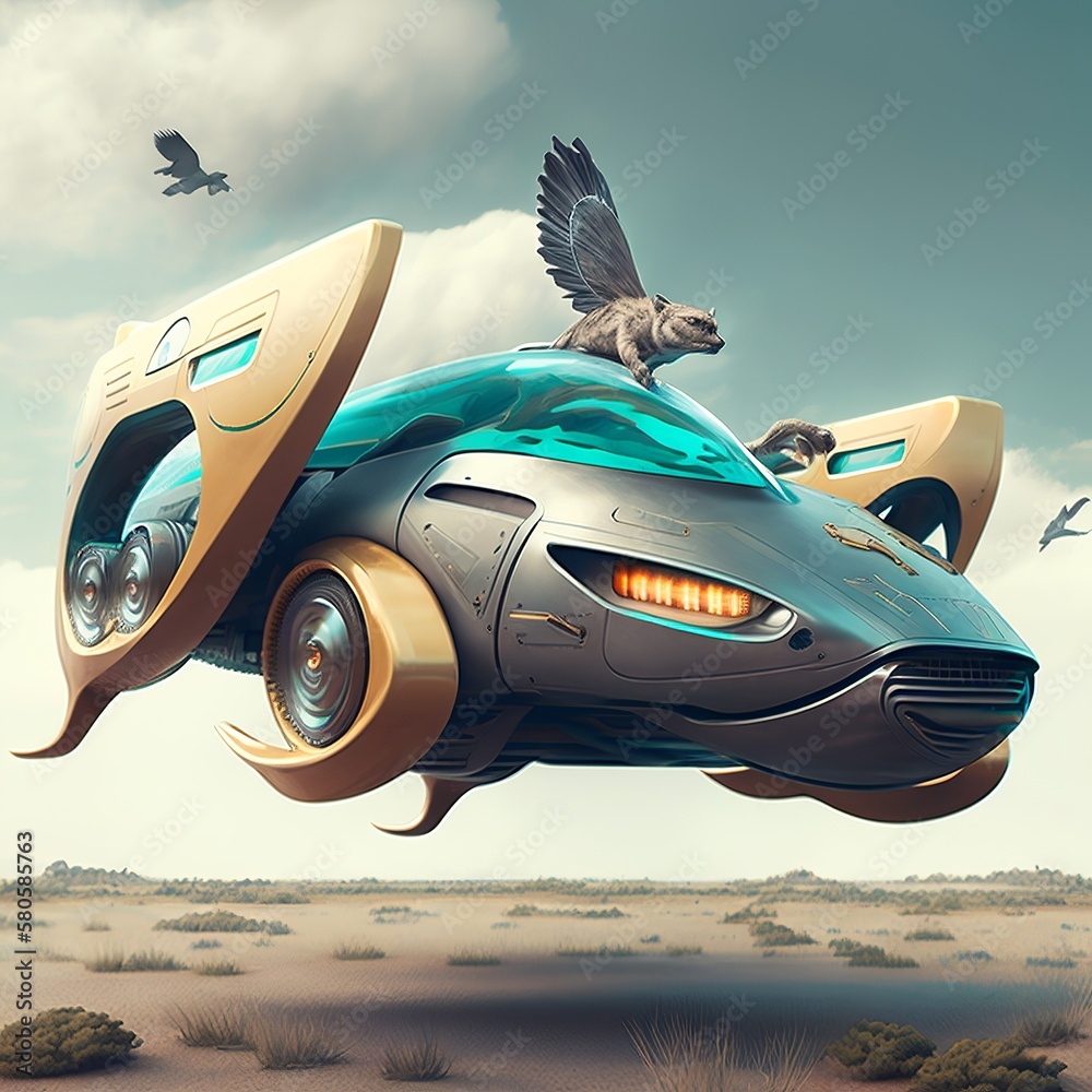 flying car future concept with driving animal fantasy aircraft ...