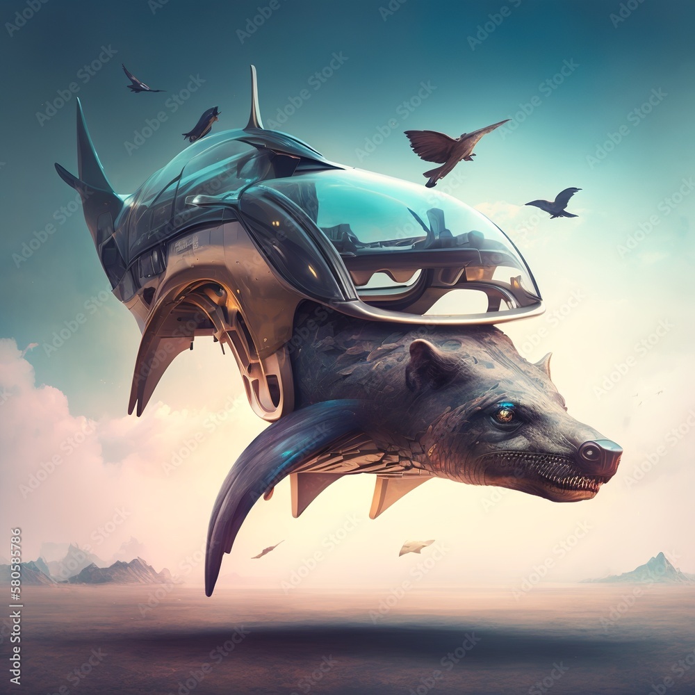 flying car future concept with driving animal fantasy aircraft ...