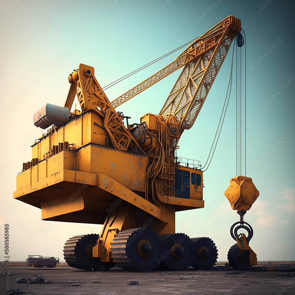lifting crane screw yellow huge structure giant big modern stabile hard ...