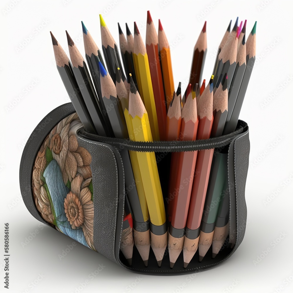 pen case full of pencils color sharpened well arranged for drawing ...