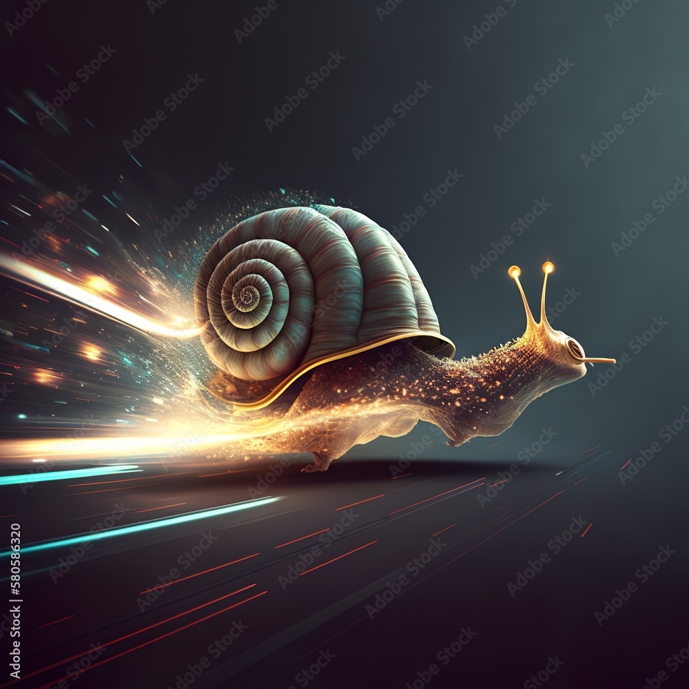 Snail running at lightspeed illustration leaves a bright streak behind ...